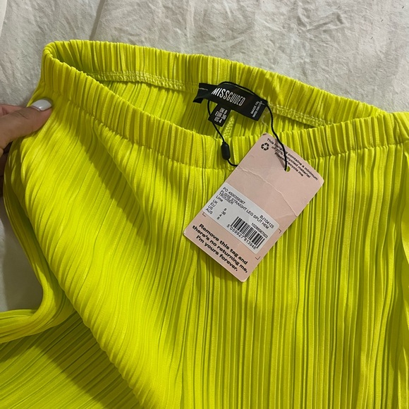 Missguided | Pants & Jumpsuits | Lime Green Pleated Split Hem Pants ...